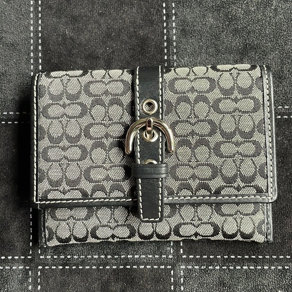 Coach | Accessories | Coach Mini Signature Flap Card Case Black White ...